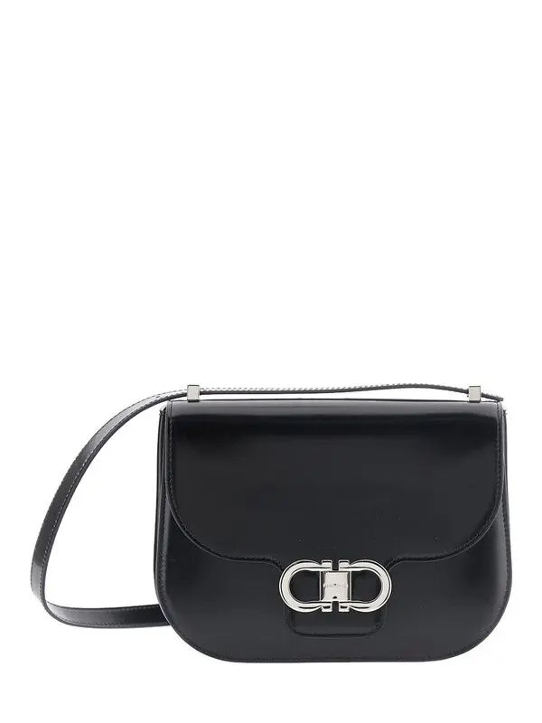 FERRAGAMO Crossbody Bag With Adjustable Strap And Gancini Plaque On Front In Leather For - Black