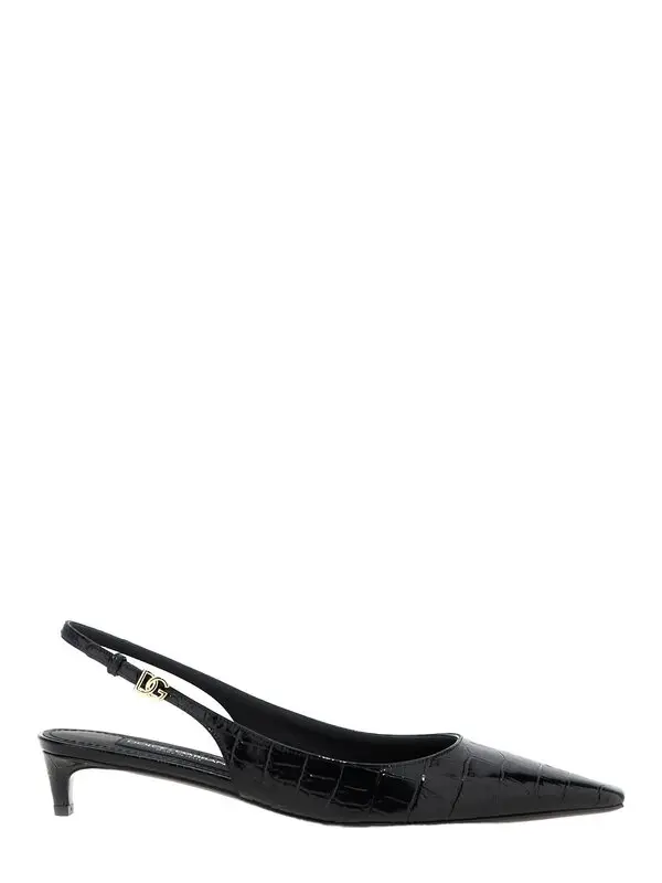 Dolce & Gabbana Mun Crocodile-print Leather Slingback Pumps - Black