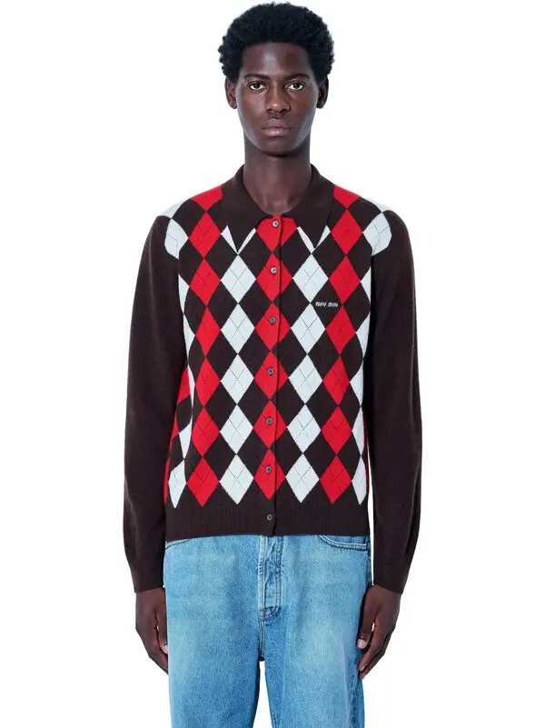 Miu Miu Cashmere Argyle Cardigan - Brown
