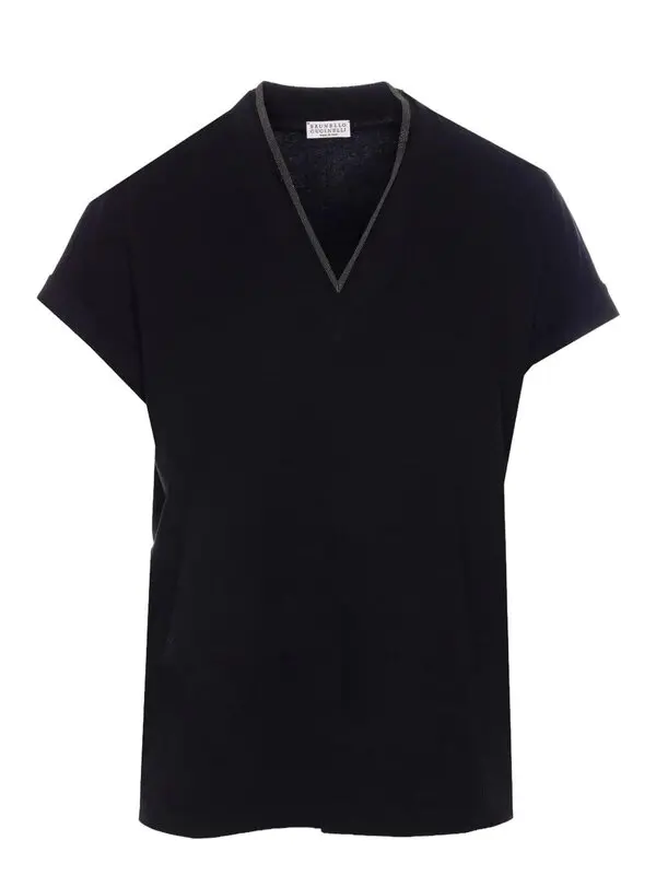 Brunello Cucinelli Monili Trim V-neck T-shirt - Black