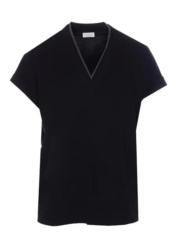 Brunello Cucinelli Monili Trim V-neck T-shirt - Black