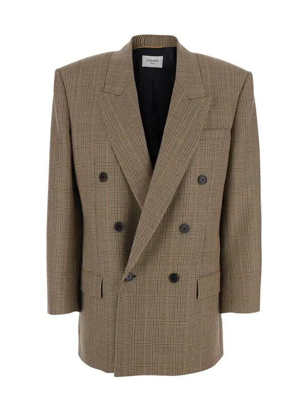 Saint Laurent Veste Tailleur A Col Pointu Prince De Galles - Multicolor