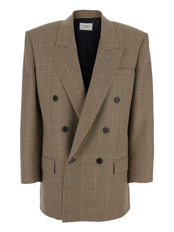 Saint Laurent Glen Plaid Pointed Lapel Tailored Jacket - Multicolor