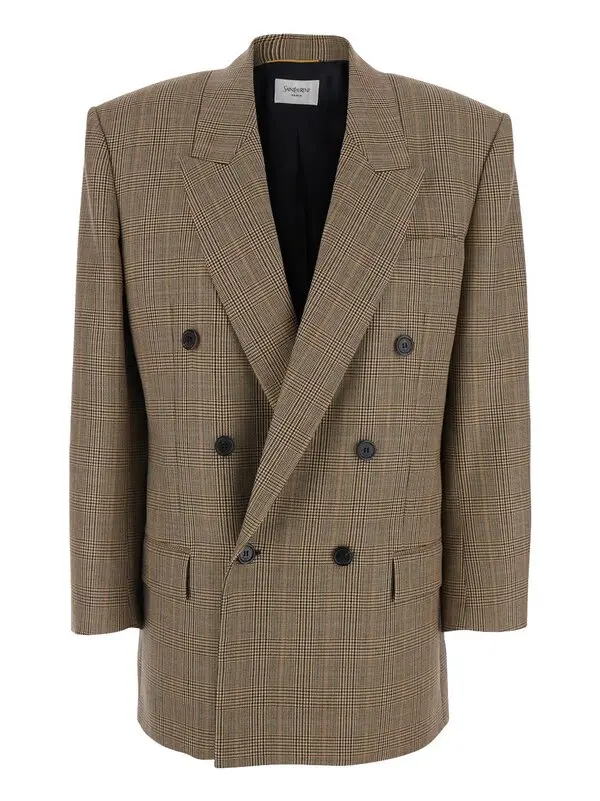 Saint Laurent Glen Plaid Pointed Lapel Tailored Jacket - Multicolor