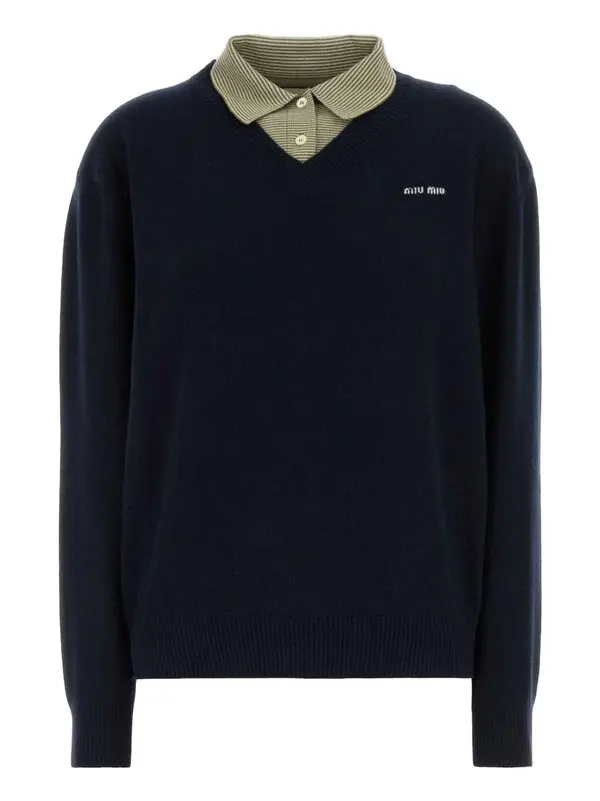Miu Miu Cashmere And Wool Blend Polo Shirt - Blue