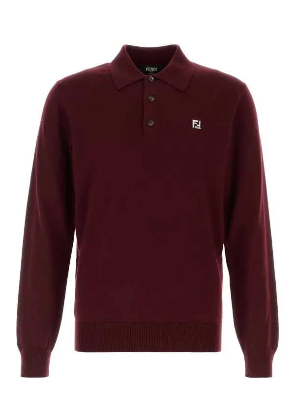 Fendi Burgundy Stretch Wool Polo Shirt - Red