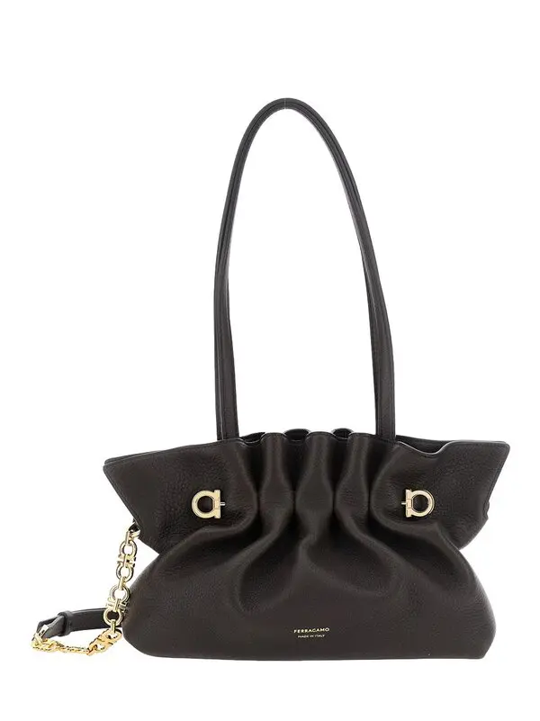 FERRAGAMO Soft Bag' Brown Small Shoulder Bag With Gancini On The Front And Chain Strap In Leather For - Multicolor