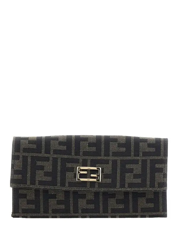 Fendi Crossbody Bag With Chain Strap And Ff Plate On The Front In Ff Canvas For - Brown