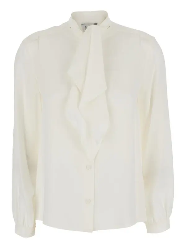 Max Mara White Shirt With Scarf Collar And Long Sleeves In Silk For - Multicolor