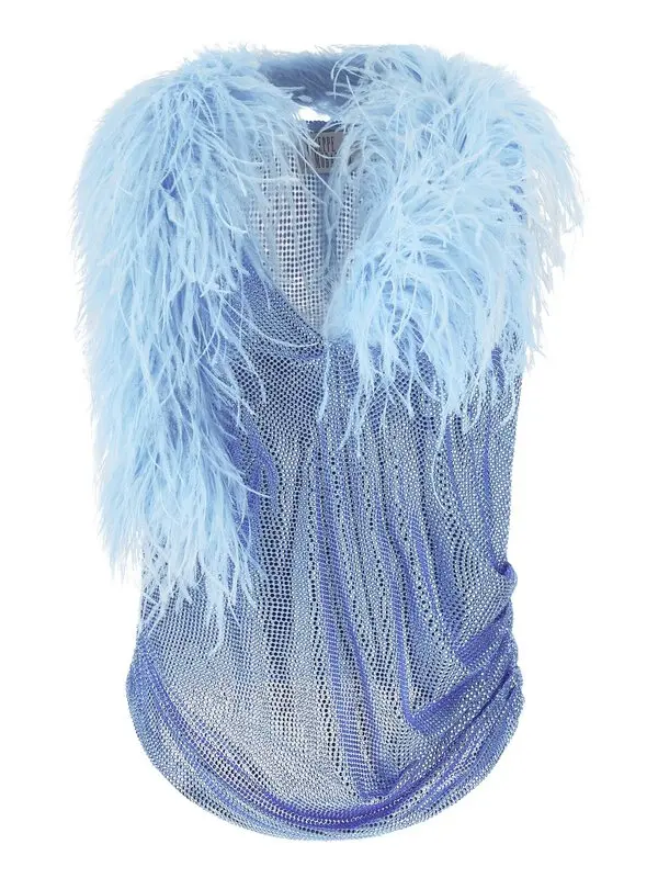 Giuseppe Di Morabito Rhinestone-embellished Mesh And Feather Top - Blue