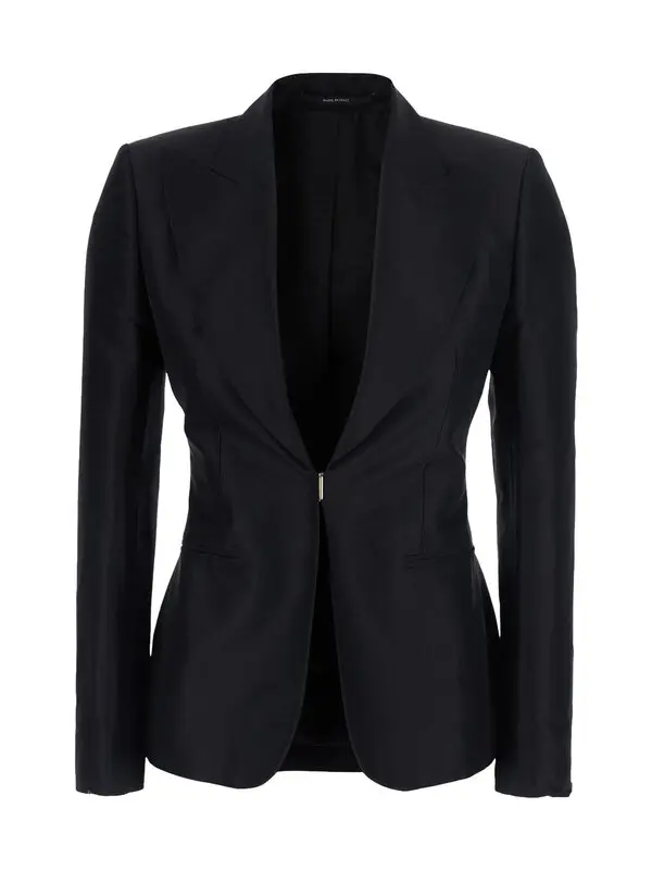 Gucci Black Single-breasted Jacket With Peak Revers And Hook Closure On The Front In Silk For - Multicolor