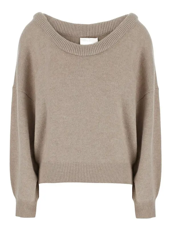 LISA YANG Doria' Beige Sweater With Wide Neckline And Off-shoulder Design In Cashmere For - Cream