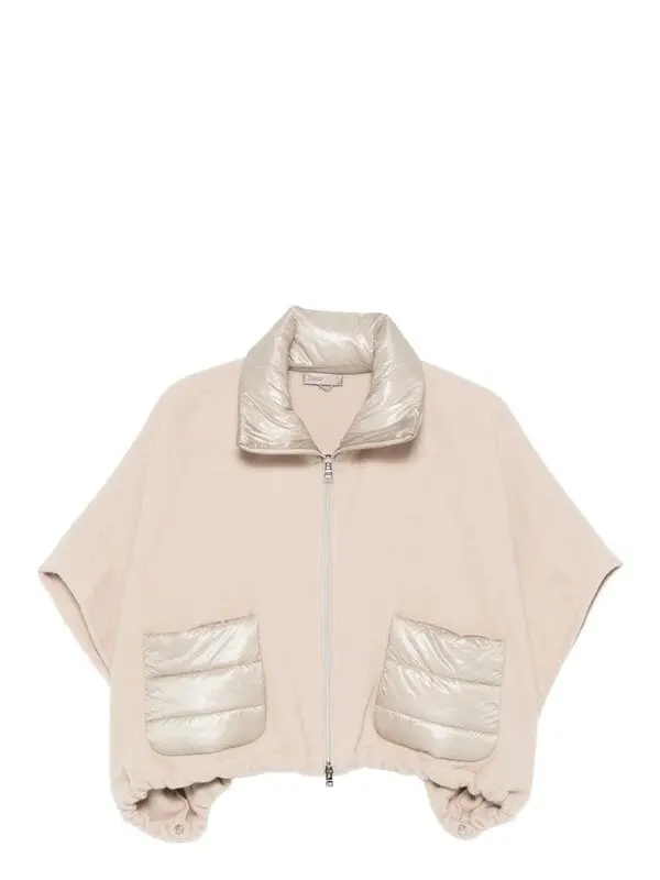 Herno Short Sleeves Zip Fastening Quilted Panels High Neck Drawstring Hem Jacket - Cream