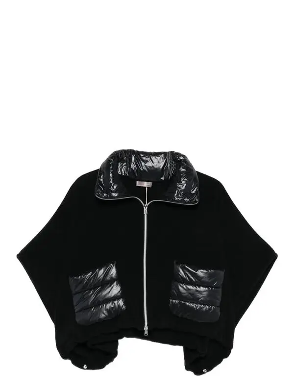 Herno Oversized High Neck Zip Fastening Quilted Panels Short Sleeves Jacket - Black