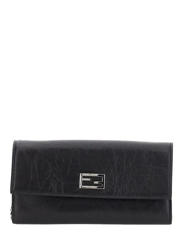 Fendi Crossbody Bag With Chain Strap And Ff Plate On The Front In Leather For - Black