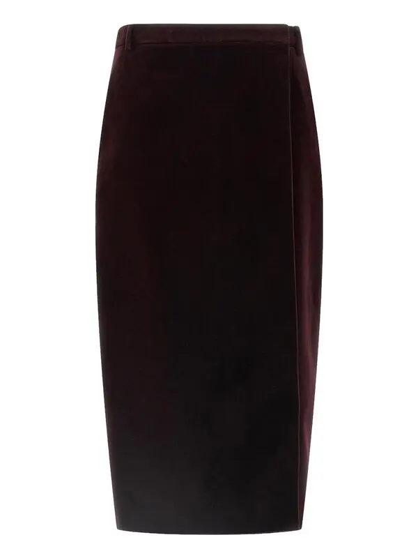 Saint Laurent Cotton Velvet Midi Pencil Skirt - Red