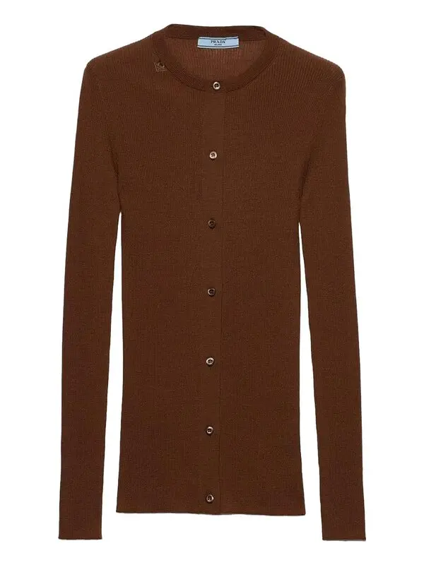 Prada Ribbed Wool Cardigan - Brown