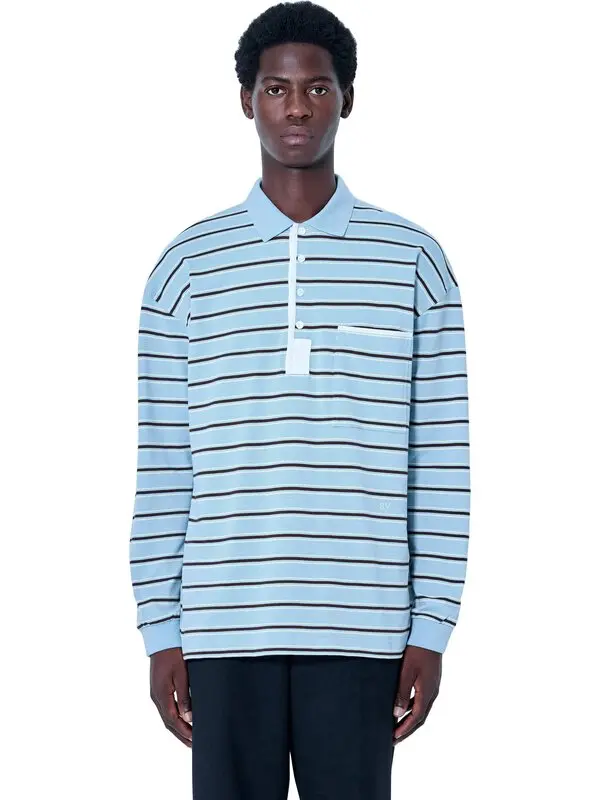 Bottega Veneta Striped Cotton-piqué Polo Shirt - Blue