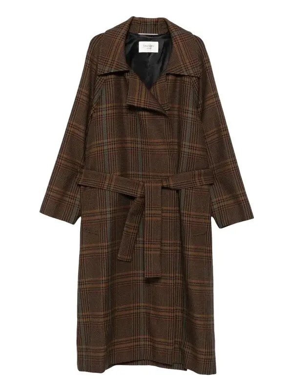 Saint Laurent Wool Checked Raglan Coat - Multicolor
