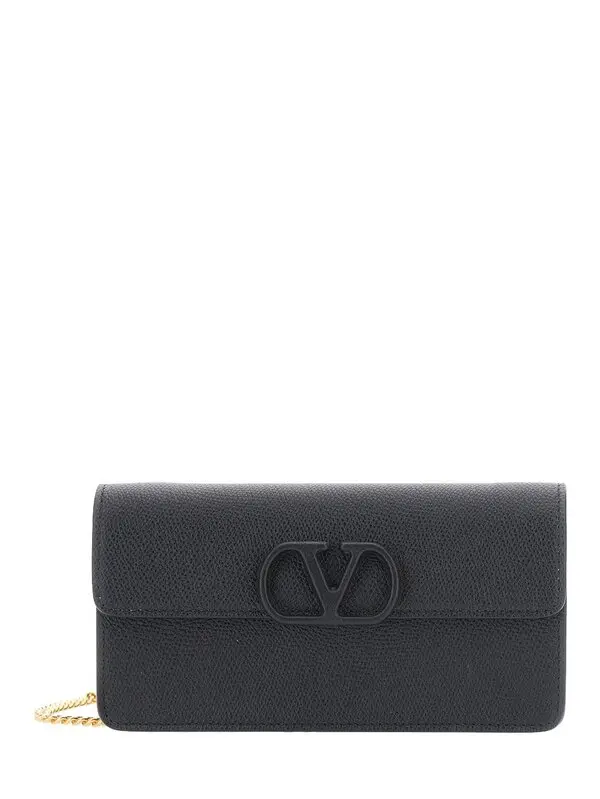 Valentino Garavani Black Mini Bag With Chain Strap And Vlogo Plaque On The Front In Leather For - Multicolor