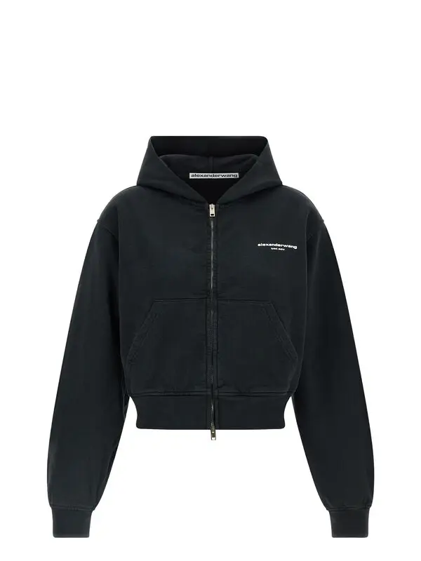 Alexander Wang Logo Print Zip-up Hoodie - Black