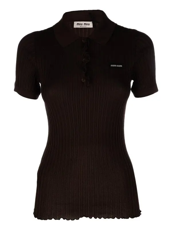 Miu Miu Ribbed Knit Polo Shirt - Multicolor