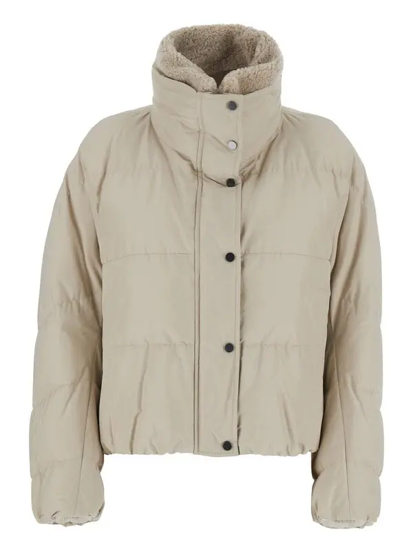 Brunello Cucinelli Beige Down Jacket With Removable Fur Collar In Tech Fabric For - Multicolor