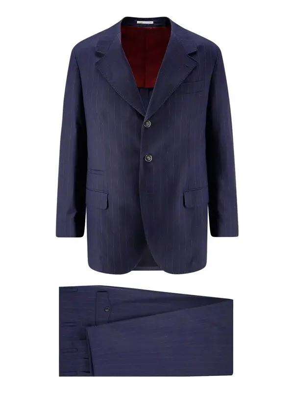 Brunello Cucinelli Virgin Wool Suit With Pinstripe Pattern - Multicolor