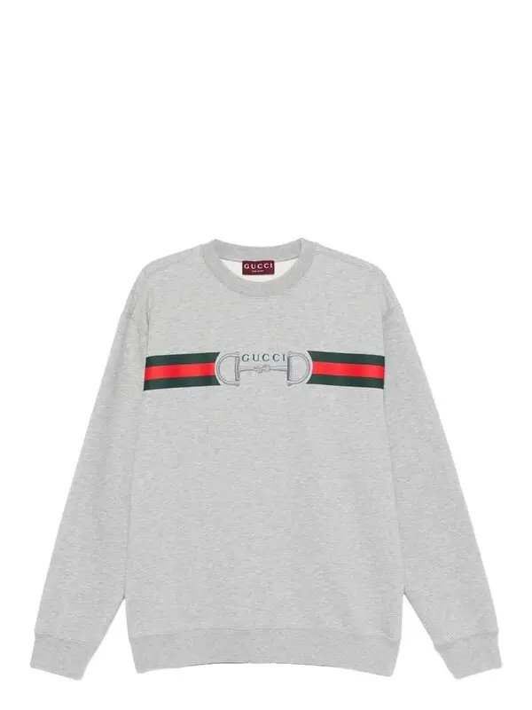 Gucci Cotton Striped Logo Embroidered Sweatshirt - Gray