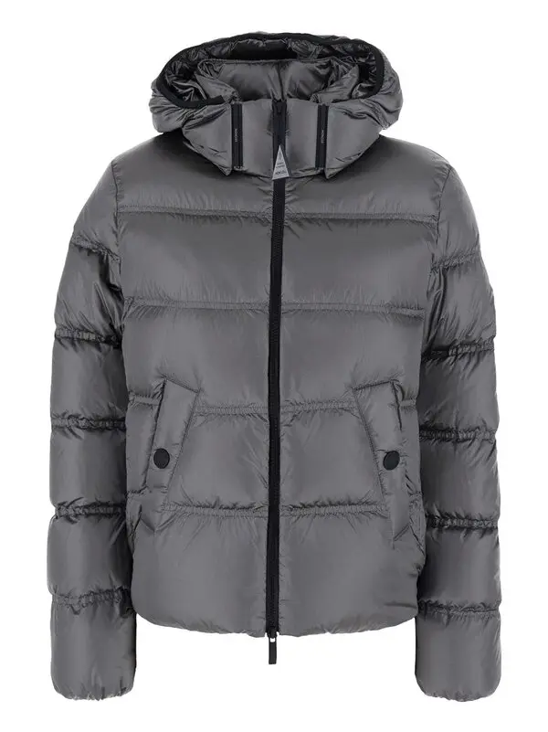 Moncler Sensation' Gray Down Jacket With Hood And Logo Patch On The Sleeve In Tech Fabric For - Multicolor