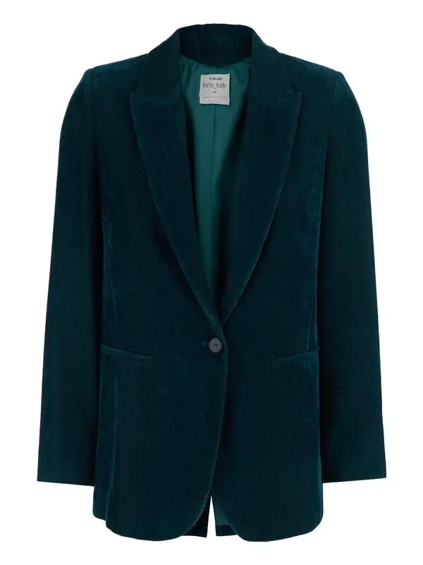 FORTE_FORTE Blue Single-breasted Jacket With Peak Revers In Corduroy For - Multicolor