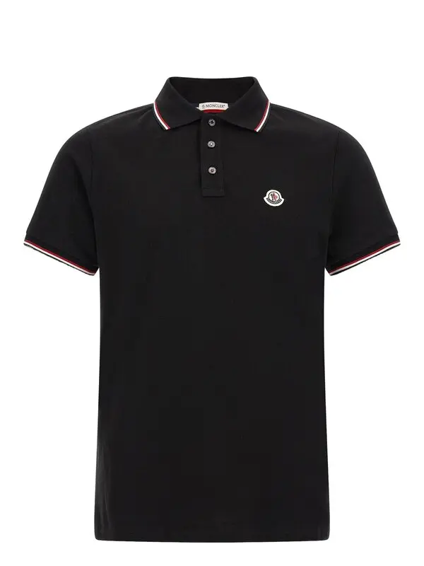 Moncler Tricolor Trim Polo Shirt - Black