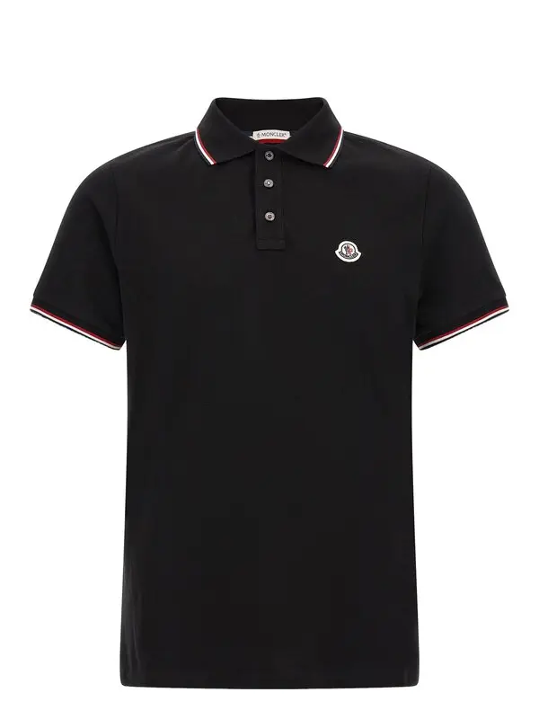 Moncler Tricolor Trim Polo Shirt - Black