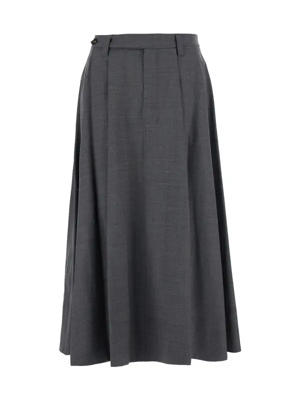 Brunello Cucinelli Grey Midi Skirt With Button Closure On The Side And Monil Detail On The Belt Loops In Wool Blend For - Multicolor