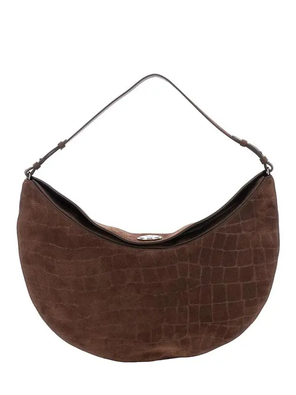 Jacquemus Le Calisso Rond Large' Brown Shoulder Bag With Adjustable Strap And Embossed Crodocile Effect In Leather - Multicolor