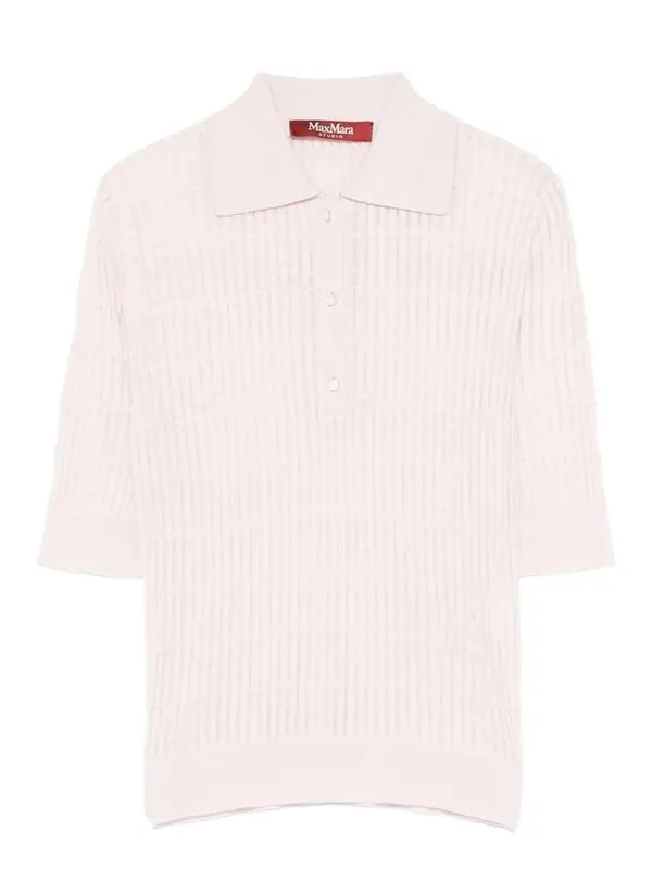 Max Mara Ribbed Knit Short Sleeve Polo - Pink