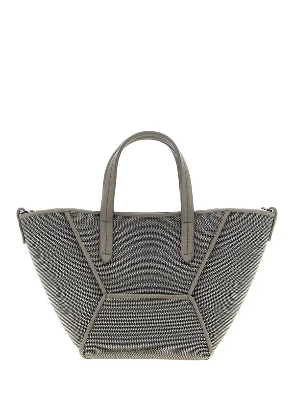 Brunello Cucinelli Monili Embroidered Leather Handbag - Gray