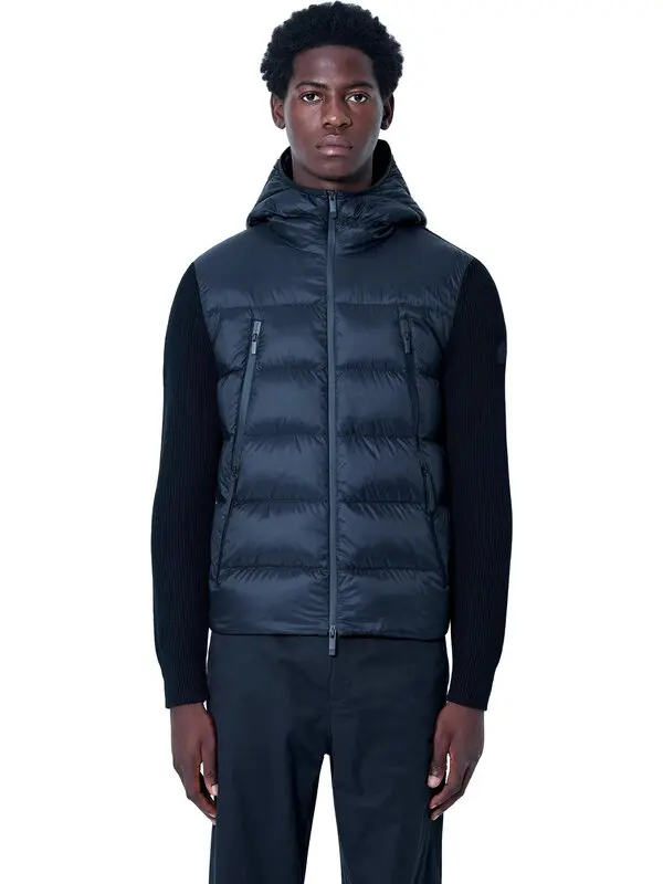 Moncler Hooded Puffer Jacket With Knit Sleeves - Black
