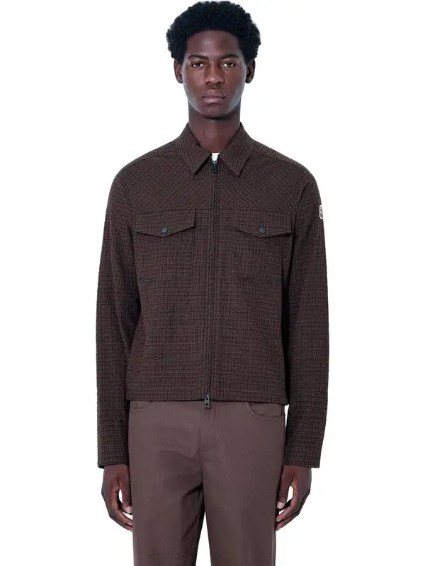 Moncler Checked Zip-up Jacket - Brown