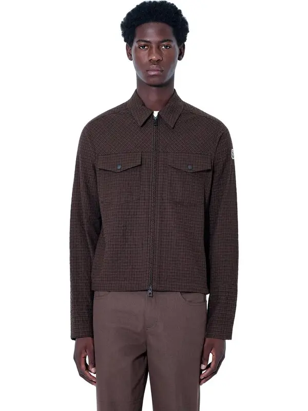 Moncler Checked Zip-up Jacket - Brown