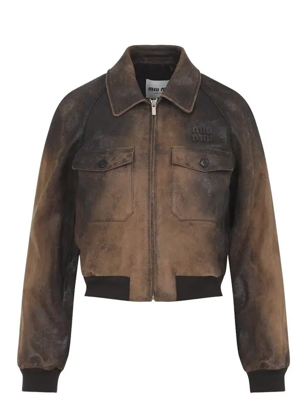 Miu Miu Lamb Leather Jacket - Brown