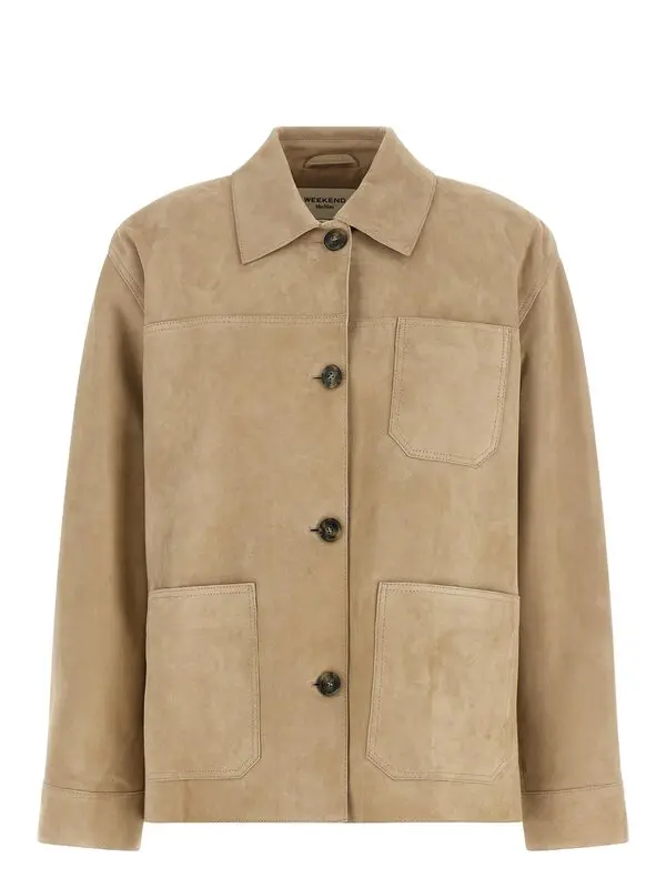 Max Mara Ghiera Suede Leather Shirt Jacket - Cream