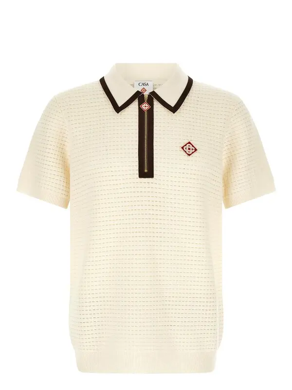 Casablanca Waffle Stitch' Knit Polo Shirt - White