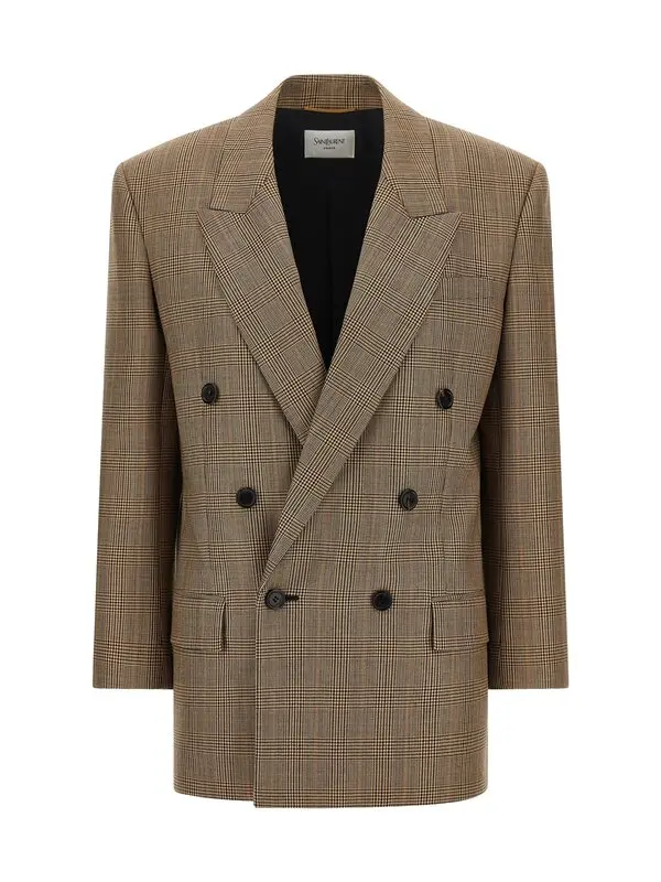 Saint Laurent Prince Of Wales Houndstooth Blazer - Brown