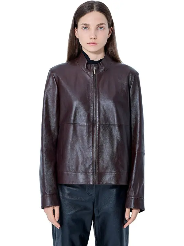 Max Mara High-collar Leather Jacket - Multicolor