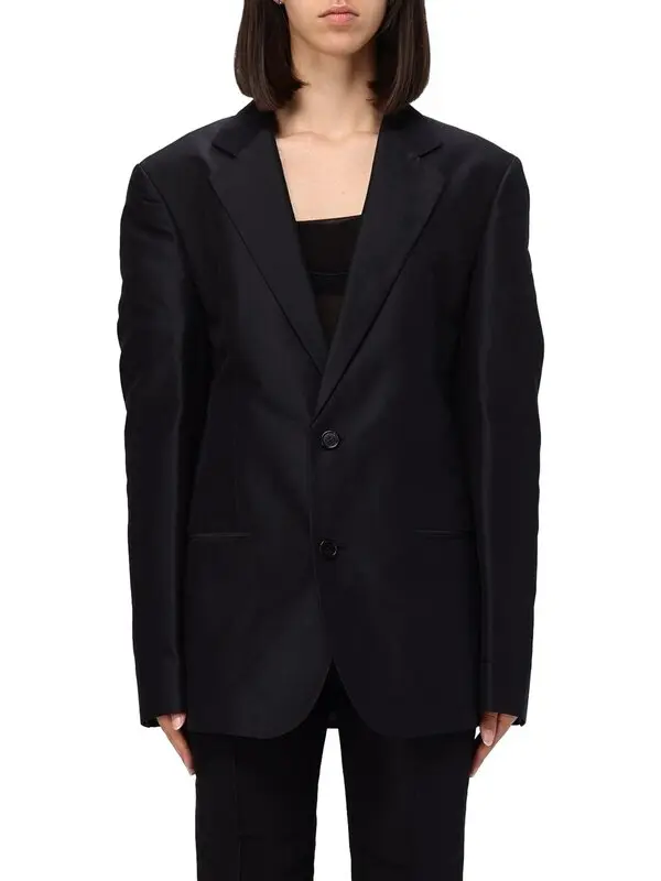 Gucci Cropped Silk Blazer With Peak Lapels And Padded Shoulders - Black