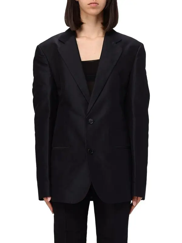 Gucci Cropped Silk Blazer With Peak Lapels And Padded Shoulders - Black
