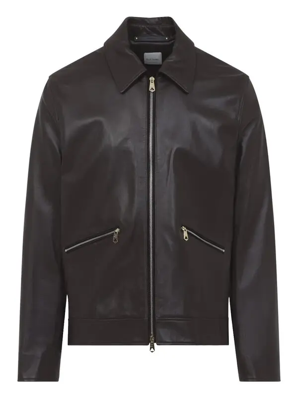 Paul Smith Regular Fit Leather Jacket - Brown