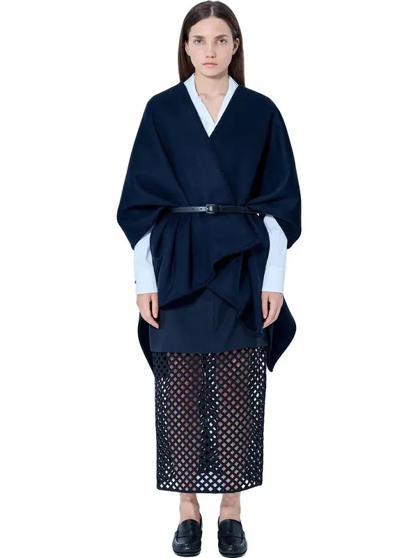 Max Mara Belted Wrap Poncho With Cut-out Skirt - Blue