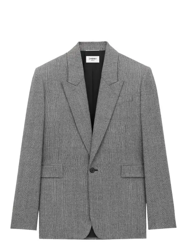 Saint Laurent Prince Of Wales Wool Flannel Jacket - Black
